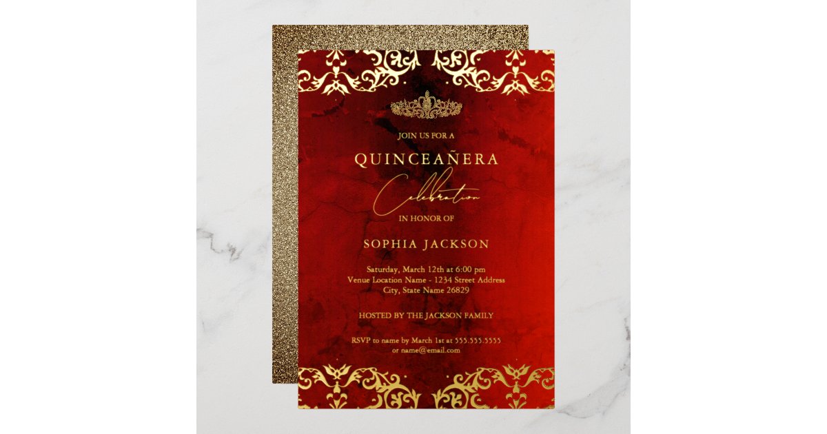 Invitación Con Relieve Metalizado Ruby Red Quinceanera 15 | Zazzle.es
