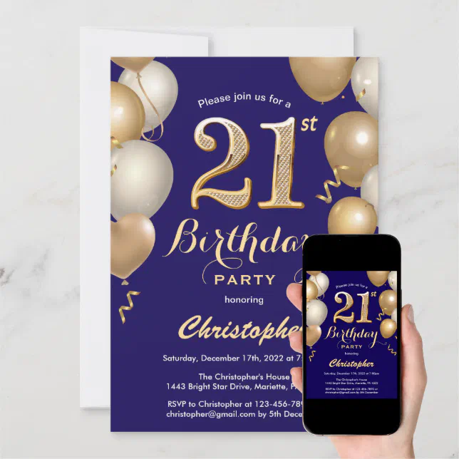 Invitación Confetti de globos azules y dorados de la marina d | Zazzle.es