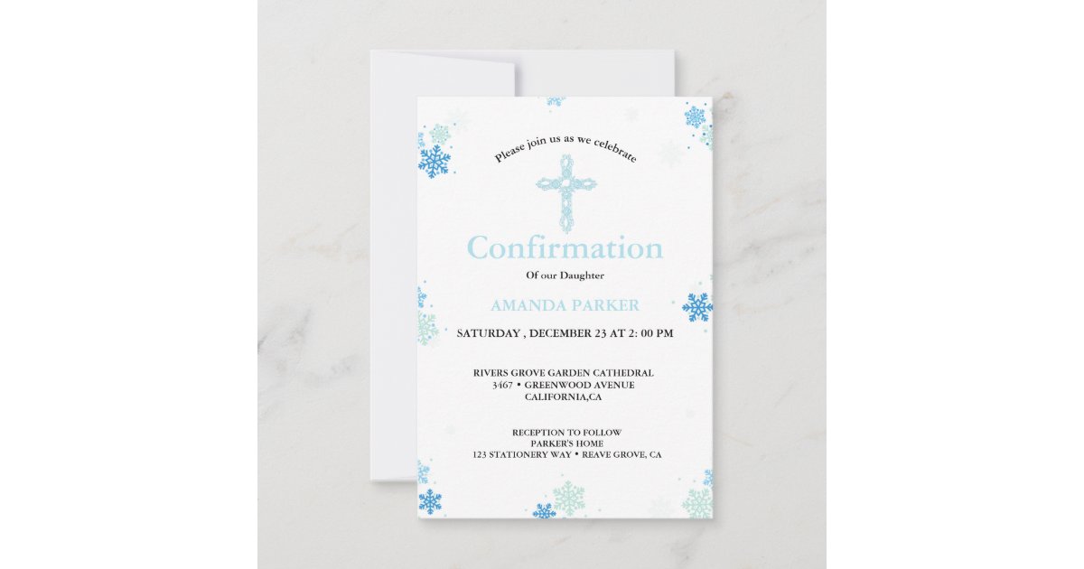 Invitación Confirmación de la Cruz de Invierno de Snowflake | Zazzle.es