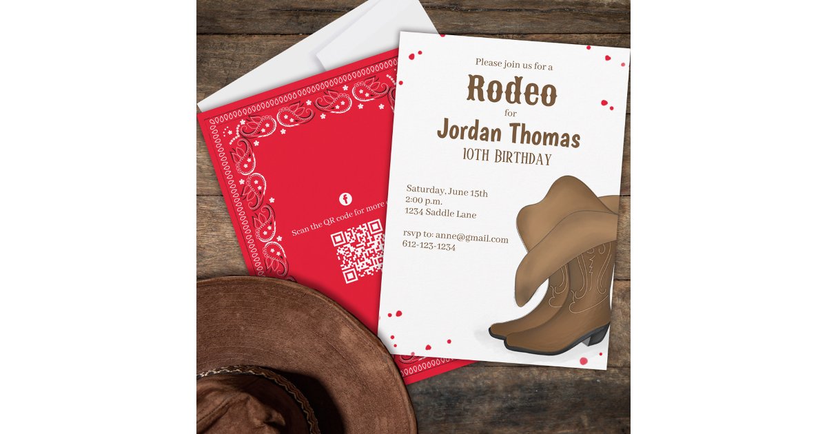 Invitación Cowboy Rodeo QR código de cumpleaños lindo medios | Zazzle.es