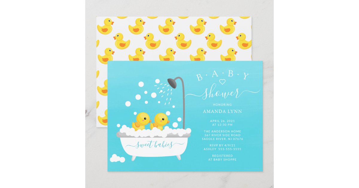 Invitación Cute Rubber Duck Twins Baby Shower | Zazzle.es