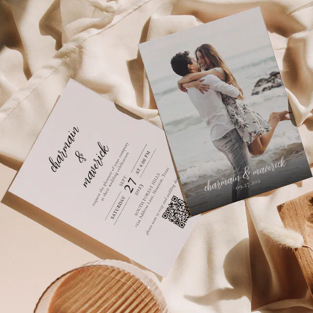 Invitación de Boda de código QR con guión de Moda | Zazzle.es