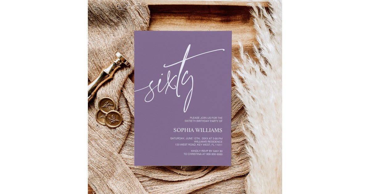 Invitación de cumpleaños 60 Minimalista de Dusty P | Zazzle.es