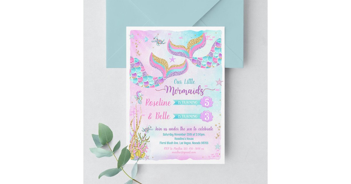 Invitación de cumpleaños conjunta a la sirena mari | Zazzle.es