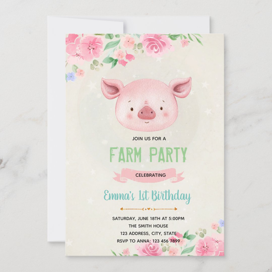 Invitación de cumpleaños de cerdo | Zazzle.es