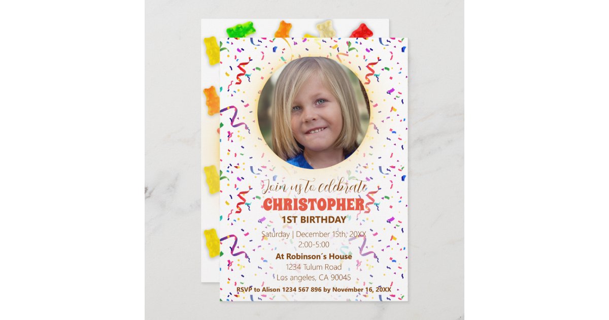 Invitación de cumpleaños de Confetti y Gummies | Zazzle.es