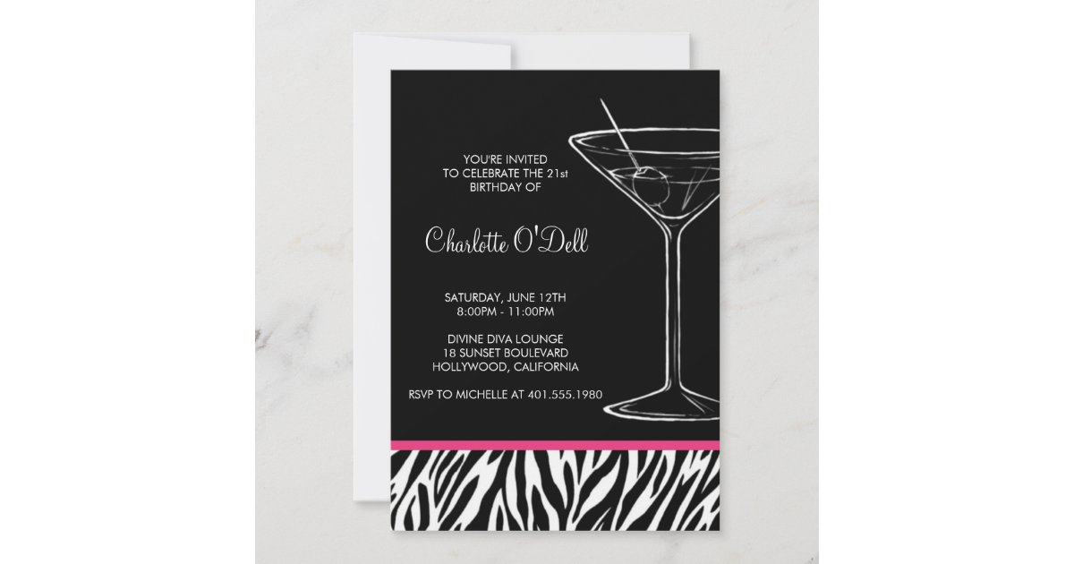 Invitación de cumpleaños de Martini para impresión | Zazzle.es