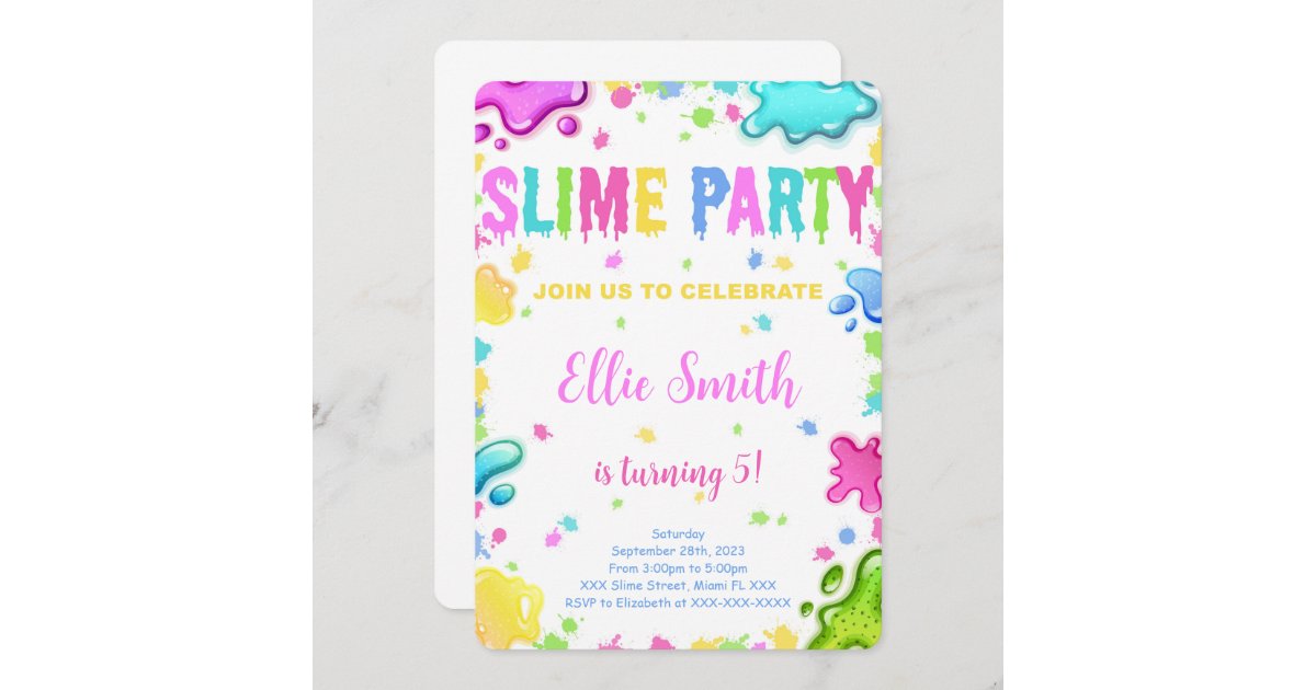Invitación de cumpleaños de Slime editable | Zazzle.es