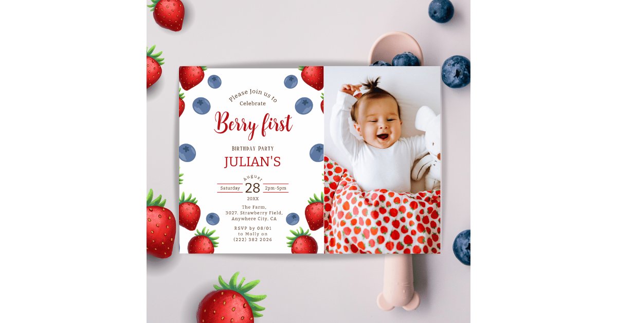 Invitación de cumpleaños del Chica Blueberry & Str | Zazzle.es