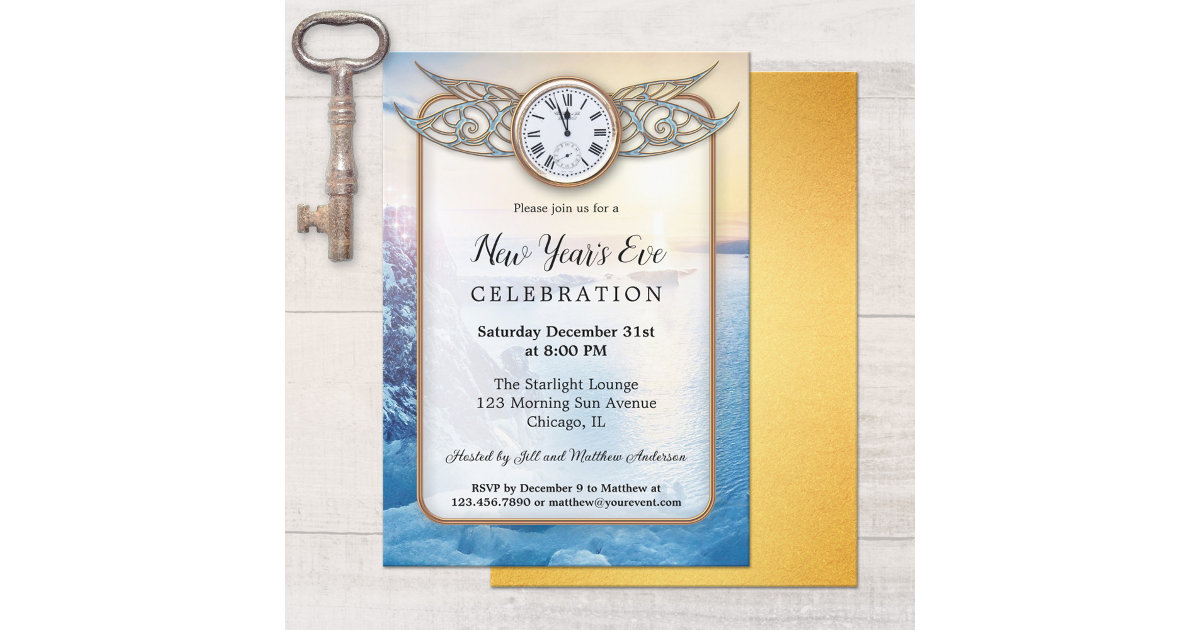 Invitación de fiesta de Año Nuevo al Reloj festivo | Zazzle.es