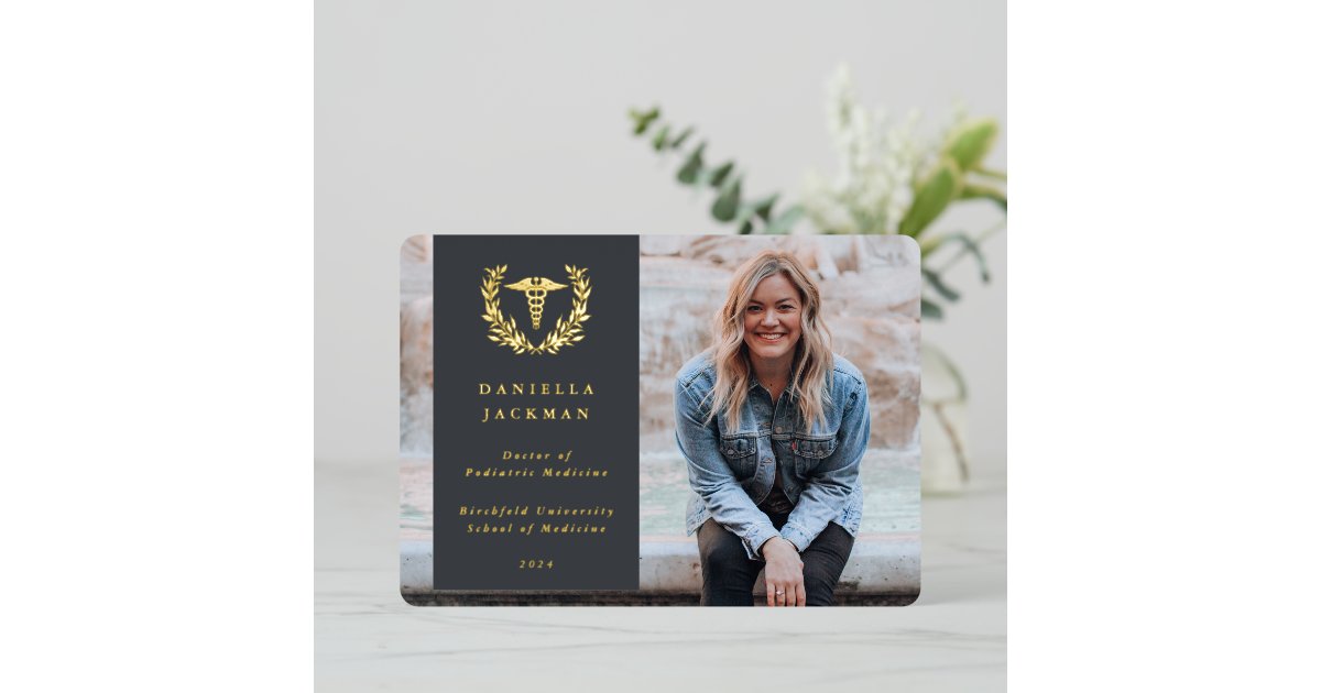 Invitación de Graduación Médica Gray Caduceus | Zazzle.es