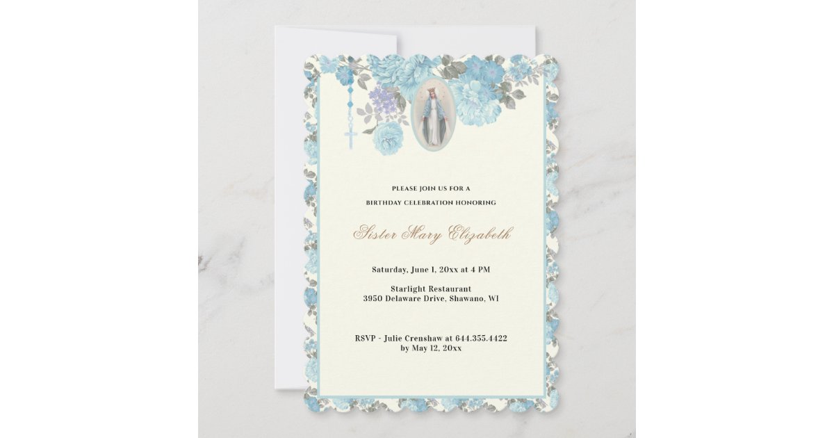 Invitación de Rosario Religioso de Cumpleaños Flor | Zazzle.es
