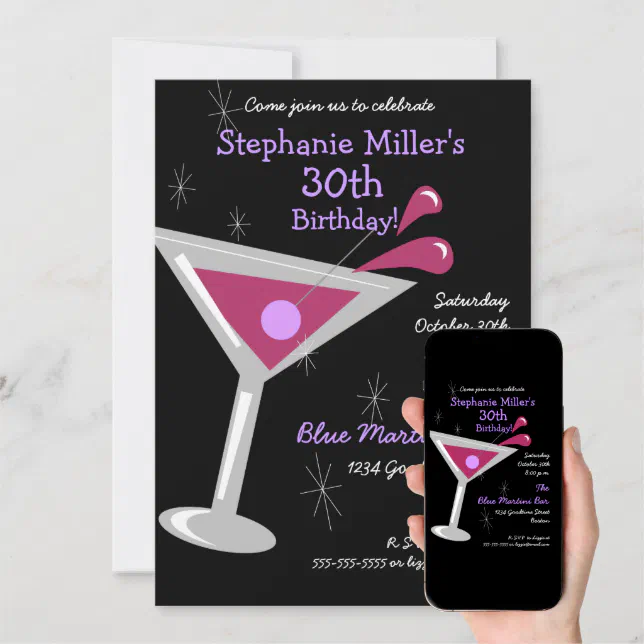 Invitación del cóctel de Martini del cumpleaños | Zazzle.es