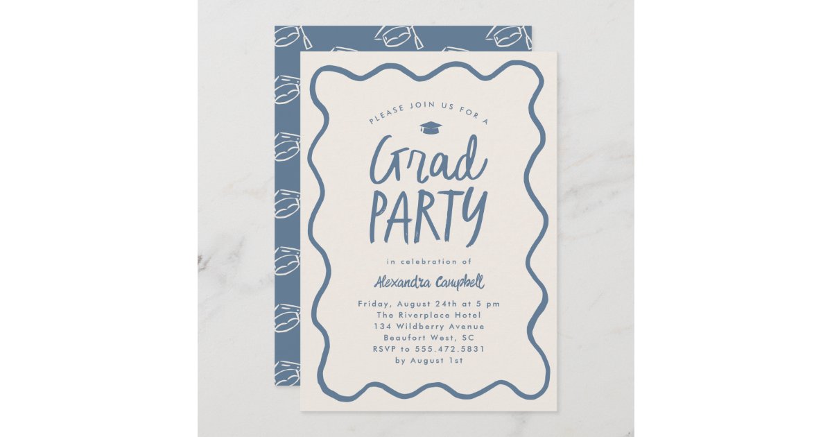 Invitación Dusty Blue Hand Drake Squiggle Graduation Party | Zazzle.es