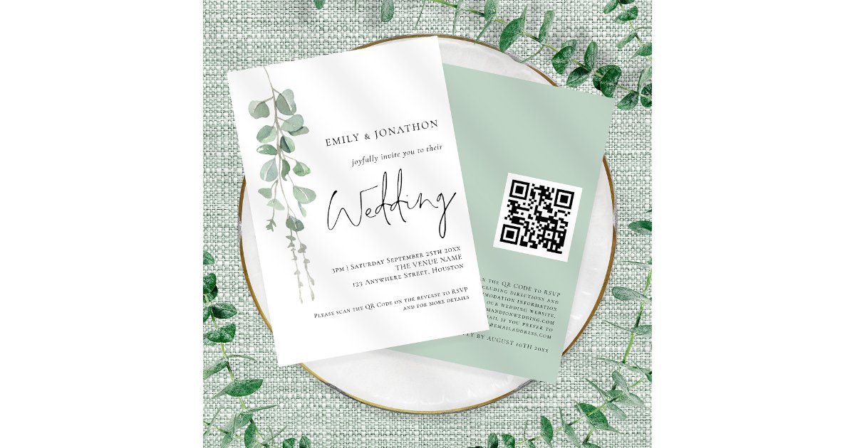 Invitación Elegante Código QR de Bodas con Letra Moderna de E | Zazzle.es