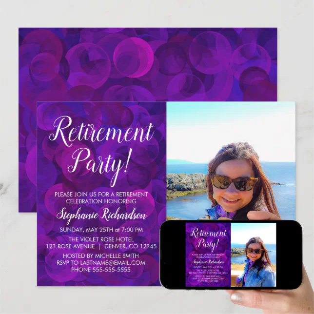 Invitación Elegante Fiesta de retiro fotográfico púrpura | Zazzle.es