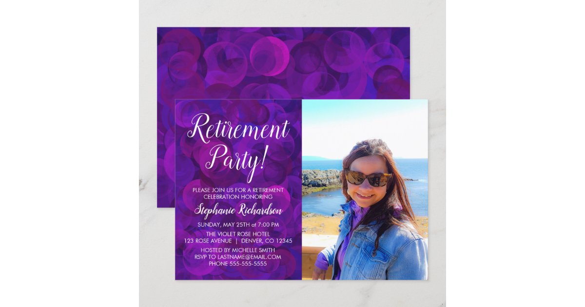 Invitación Elegante Fiesta de retiro fotográfico púrpura | Zazzle.es