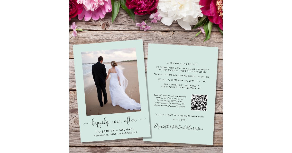 Invitación Elegante Foto Código QR Recepción de matrimonio en | Zazzle.es