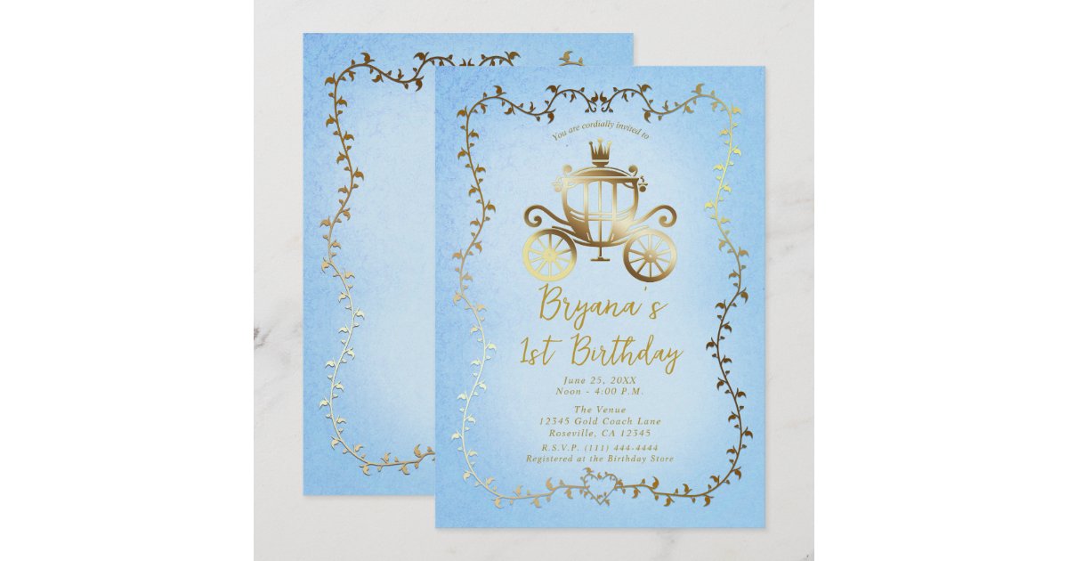 Invitación Elegante Porte de Oro Azul Storybook Primer Cumple | Zazzle.es