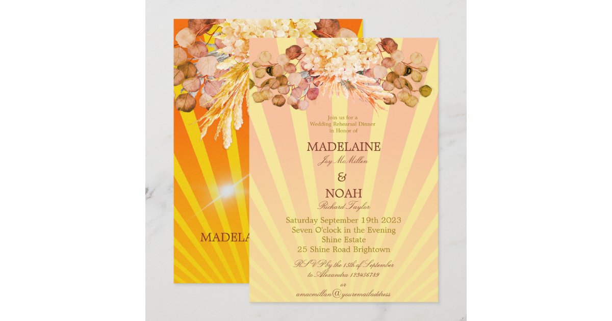 Invitación Ensayo de Boda solar con Naranja quemado por flore | Zazzle.es