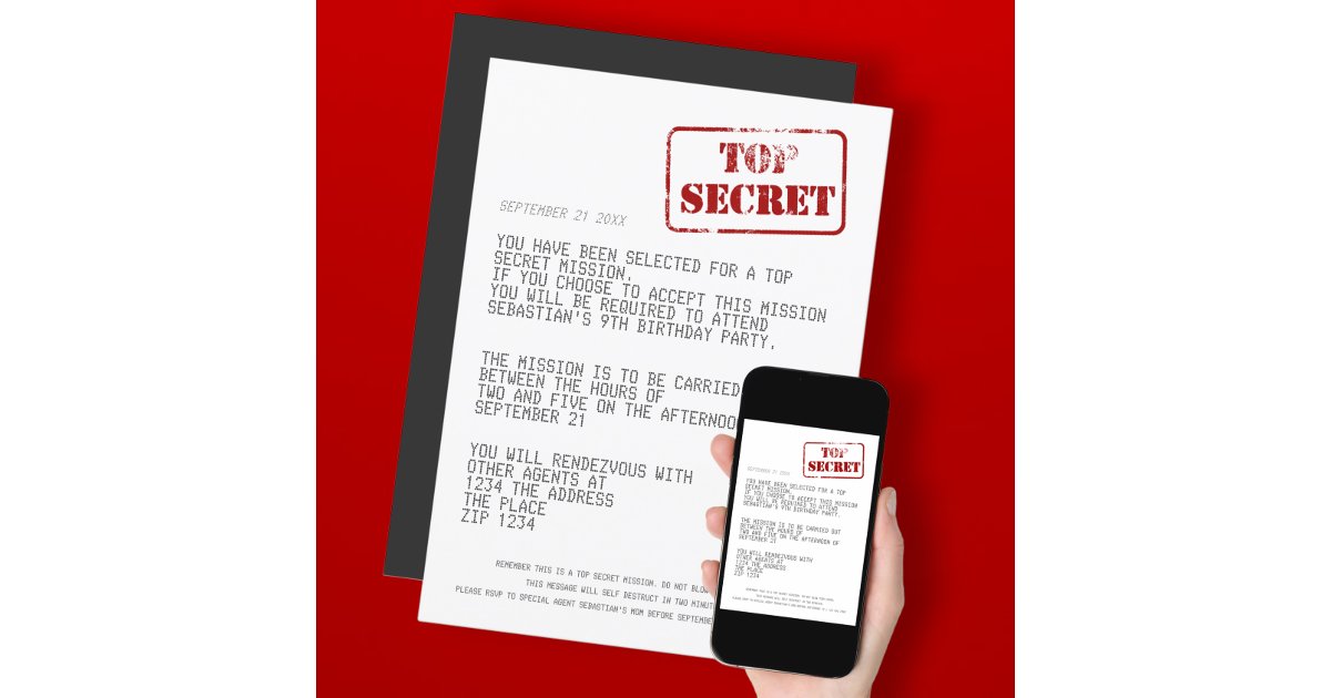 Invitación Espionaje de agente especial top Secreto de Surpri | Zazzle.es