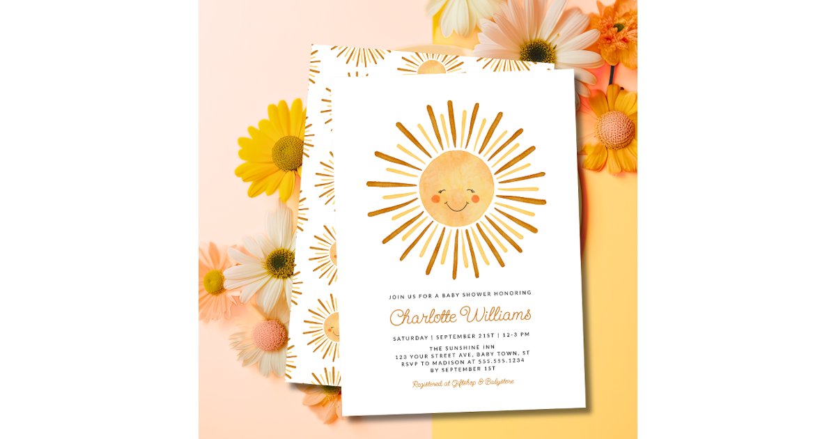 Invitación Feliz Baby Shower amarillo sunshine Boho | Zazzle.es