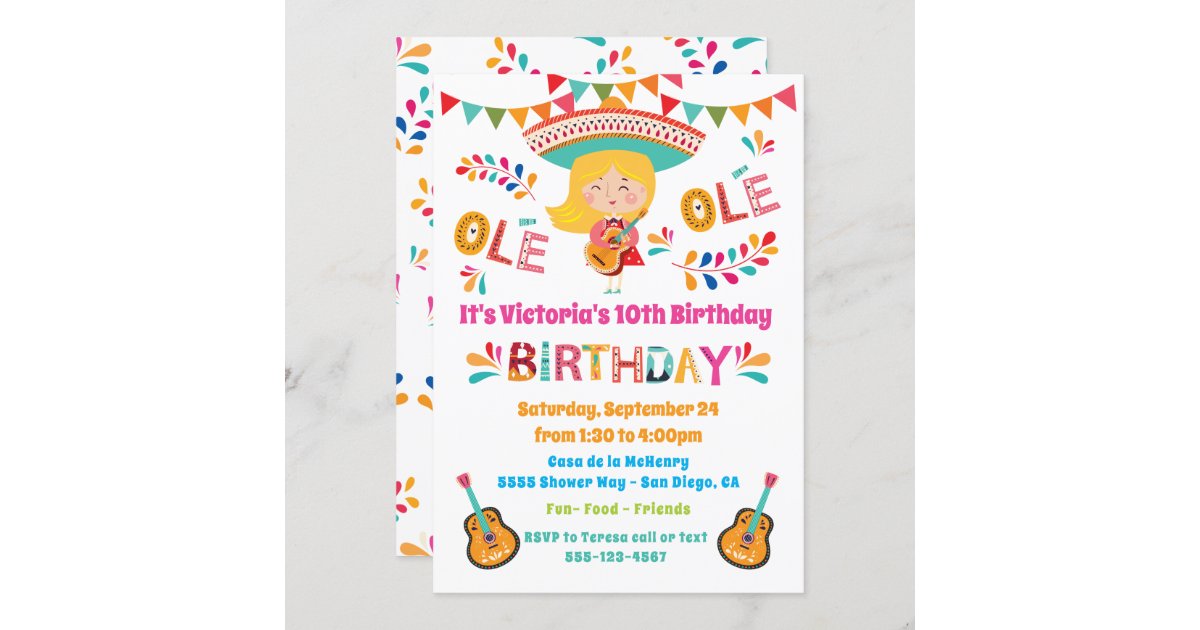 Invitación Fiesta Cumpleaños de Mariachi, Chica Mexicano | Zazzle.es