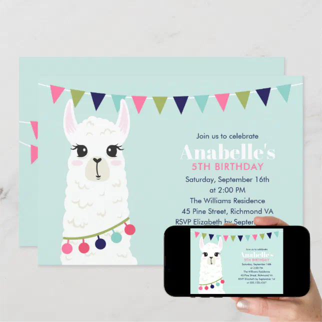 Invitación Fiesta De Cumpleaños De Niños De Cute Llama Zazzle Es