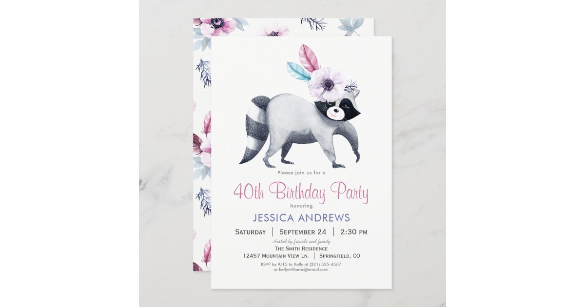 Invitación Fiesta de cumpleaños elegante del mapache | Zazzle.es