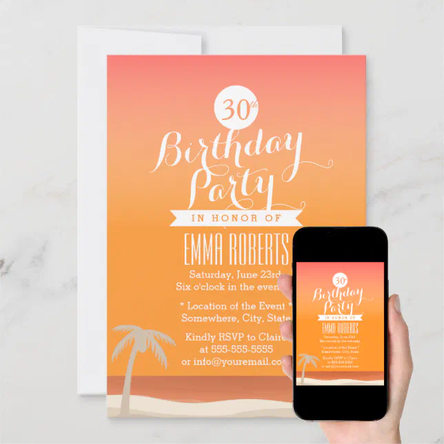 Invitación Fiesta de cumpleaños temática Tropical Gold Beach | Zazzle.es