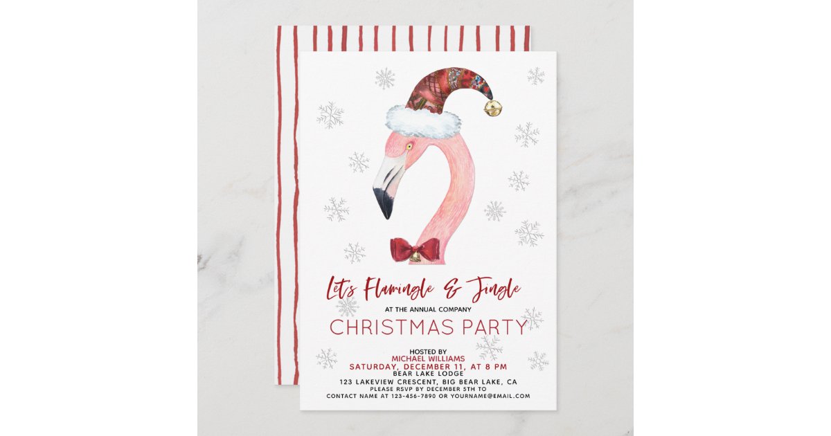 Invitación Fiesta de Navidades Flamingle y Jingle Santa Flami | Zazzle.es