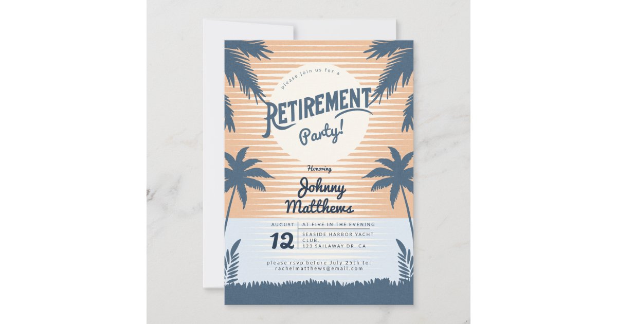 Invitación fiesta de retiro de atardecer de playa tropical | Zazzle.es