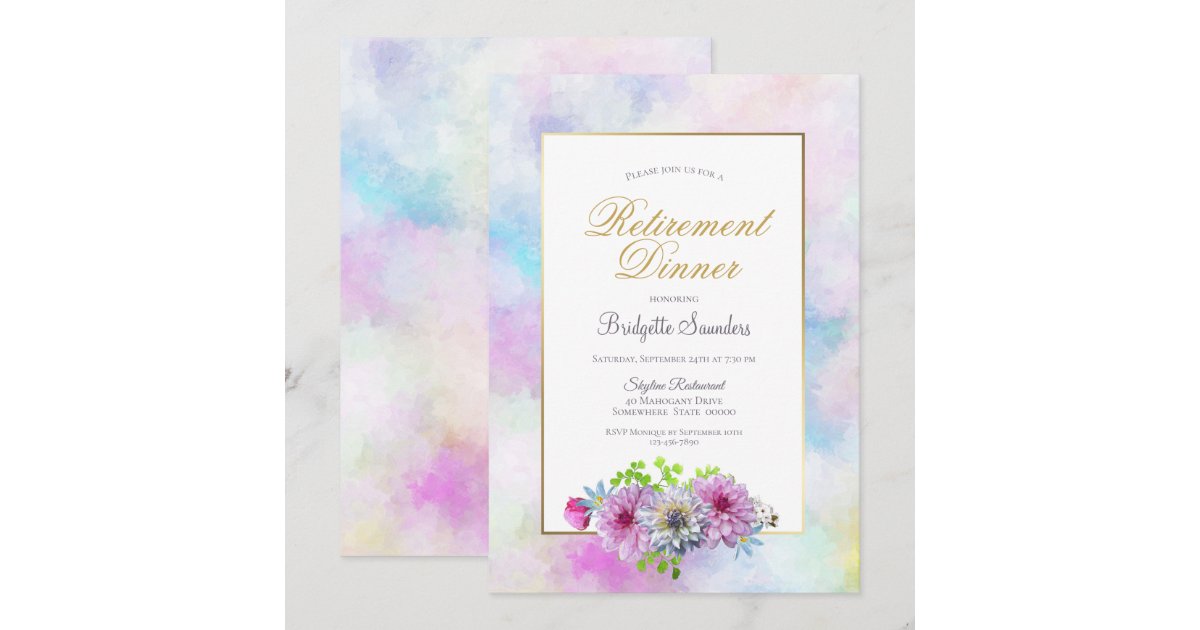 Invitación Fiesta de retiro floral con borde de acuarela | Zazzle.es