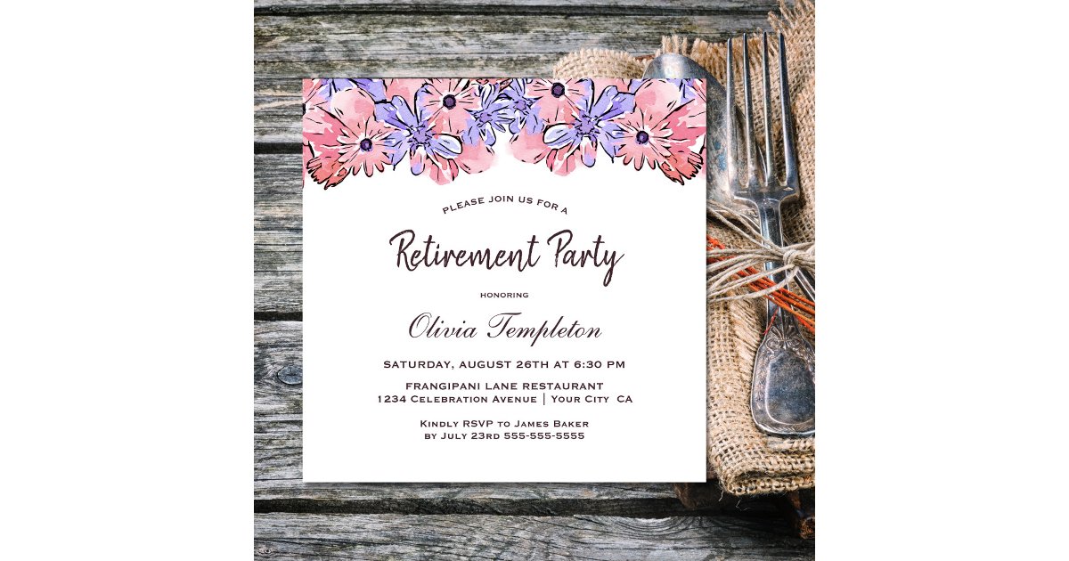 Invitación Fiesta de retiro floral de lavanda rosa Rubor | Zazzle.es