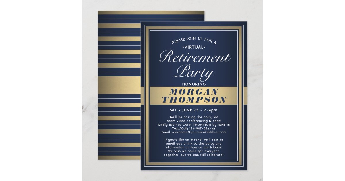 Invitación Fiesta de retiro virtual de la marina azul blanco | Zazzle.es
