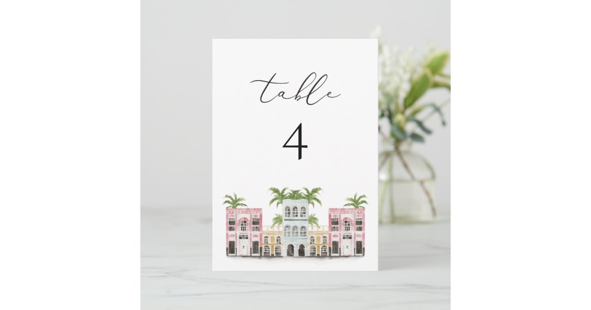 Invitación FIONA Charleston Rainbow Row Table Number Card | Zazzle.es