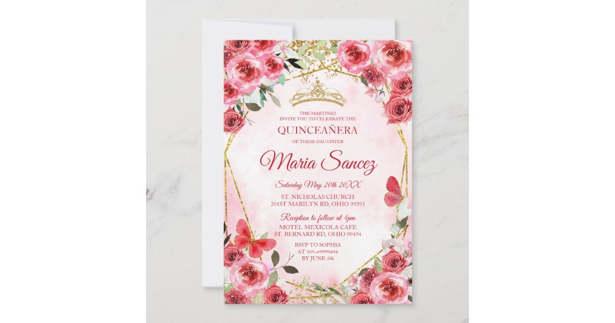 Invitación Flores rojas de oro Chica mexicana Charra Mis Quin | Zazzle.es
