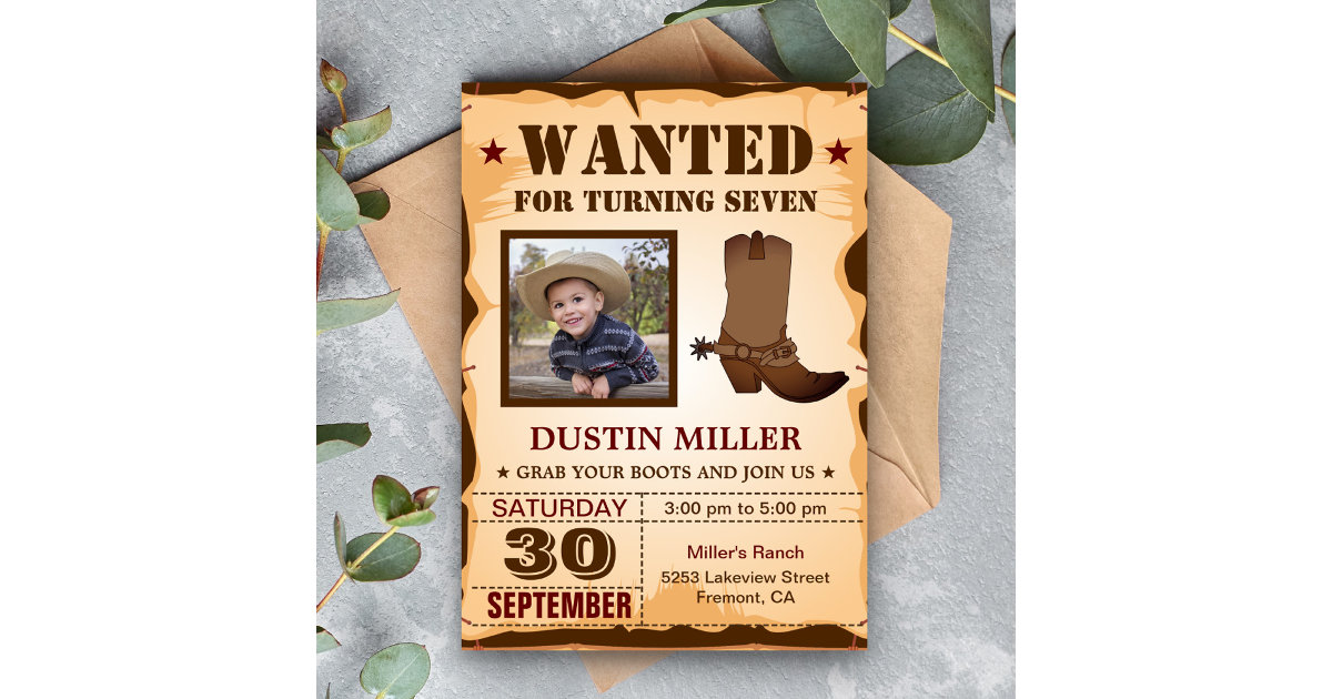 Invitación Foto De Vaquero Que Se Busca En La Fiesta De Cumpl | Zazzle.es
