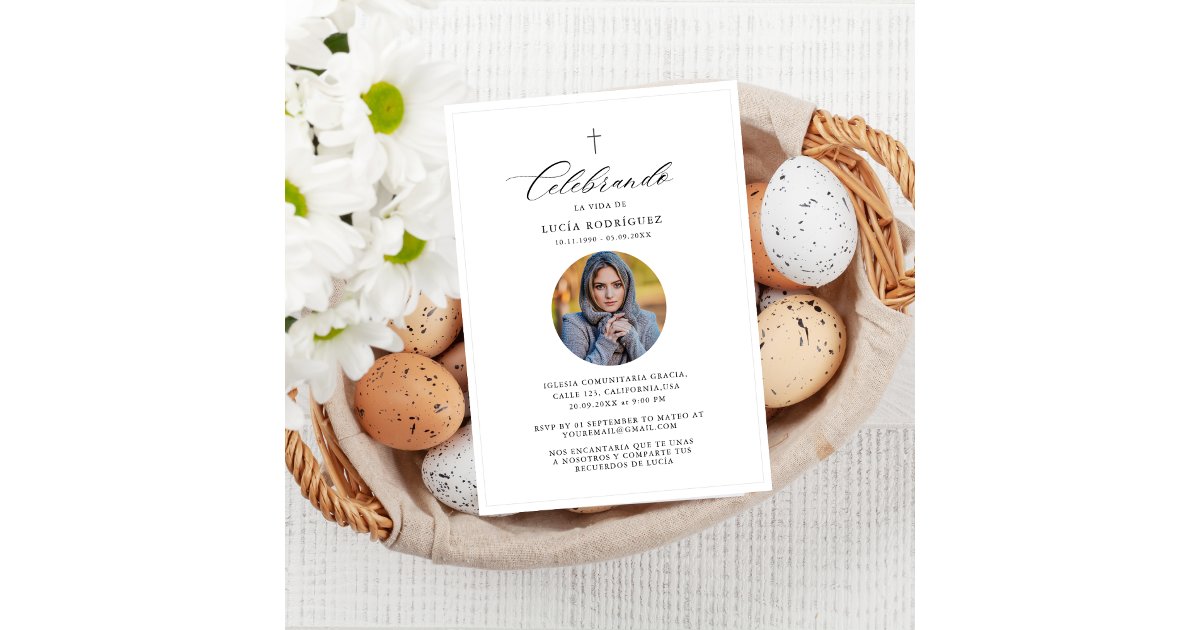 Invitación funeraria española con foto cruzada min | Zazzle.es