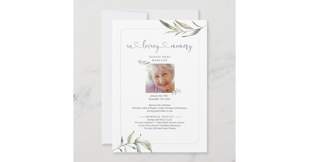Invitación funeraria personalizada con foto | Zazzle.es