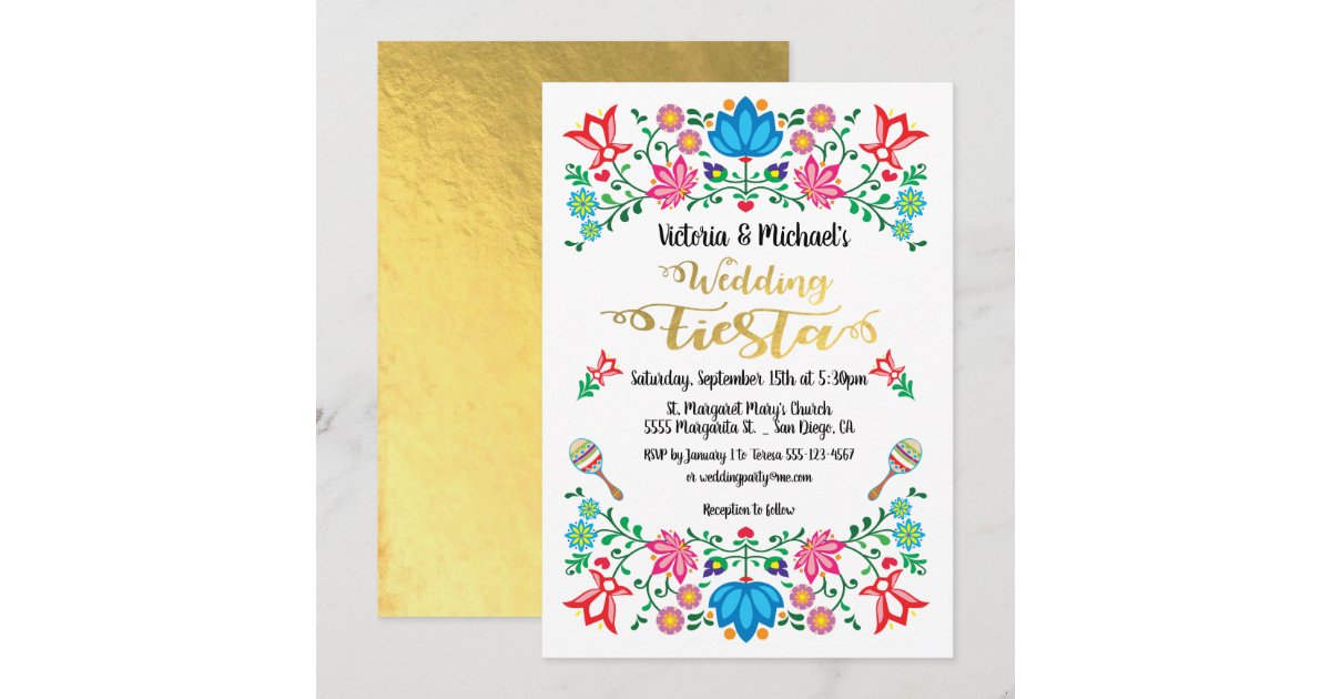 Invitación Gold Foil Floral Mexican Wedding Fiesta | Zazzle.es