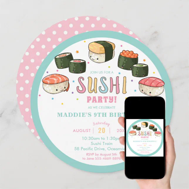 Invitación Kawaii cute sushi Fiesta Chica cumpleaños | Zazzle.es