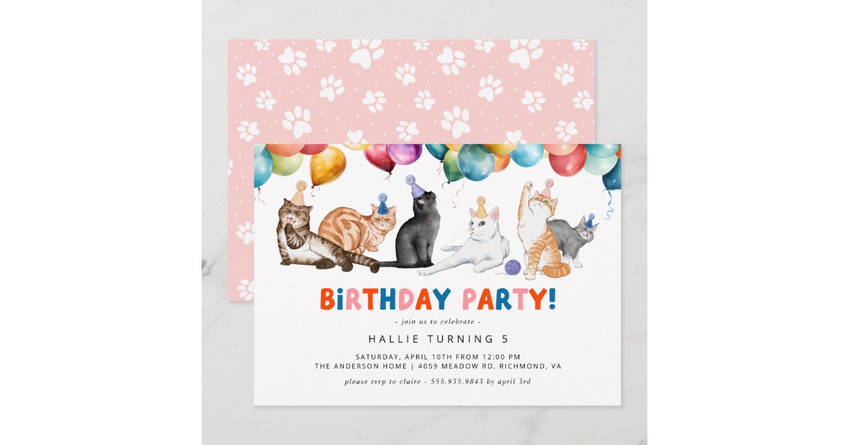 Invitación Kitty Cat Fiesta | Cumpleaños de niños divertidos | Zazzle.es