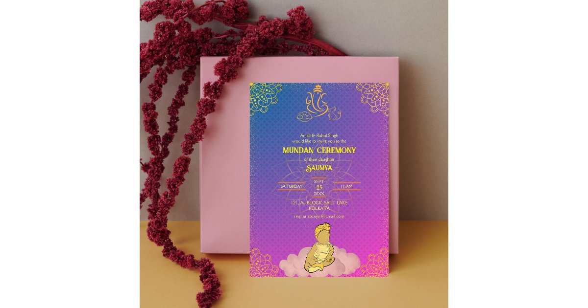 Invitación Logo de la ceremonia de Mundan Ganesha, Golden y P | Zazzle.es