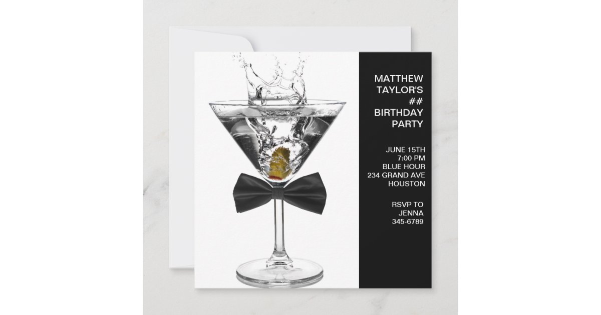 Invitación Martini Glass Mans Cualquier fiesta de cumpleaños | Zazzle.es