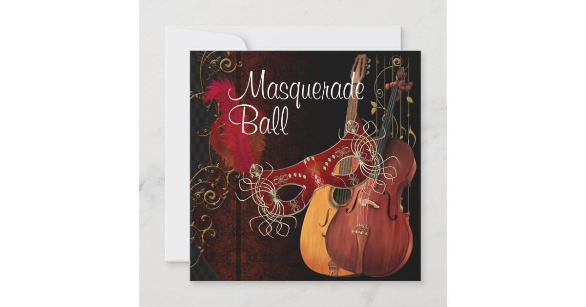 Invitación Máscara Roja Instrumentos musicales Masquerade Bal | Zazzle.es