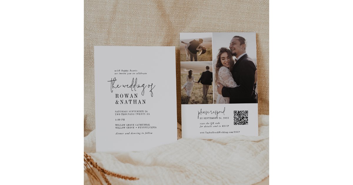 Invitación Moda moderna Boda fotográfico de código QR en blan | Zazzle.es