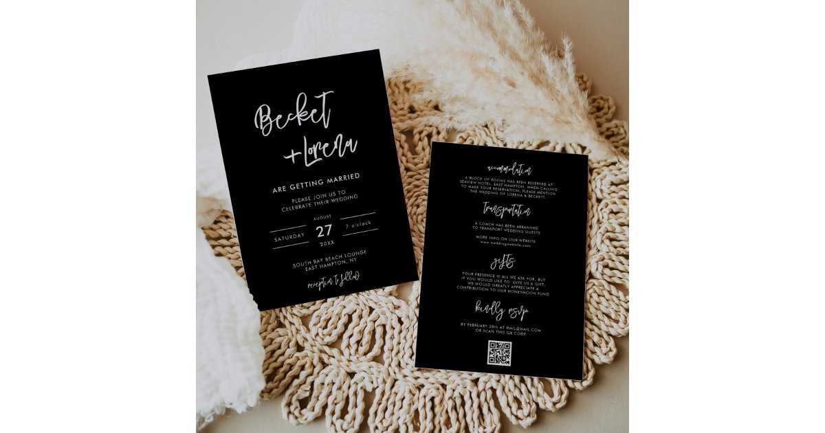 Invitación Moderno código QR minimalista y detalles boda negr | Zazzle.es