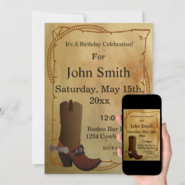 Invitación occidental de la bota de vaquero | Zazzle.es