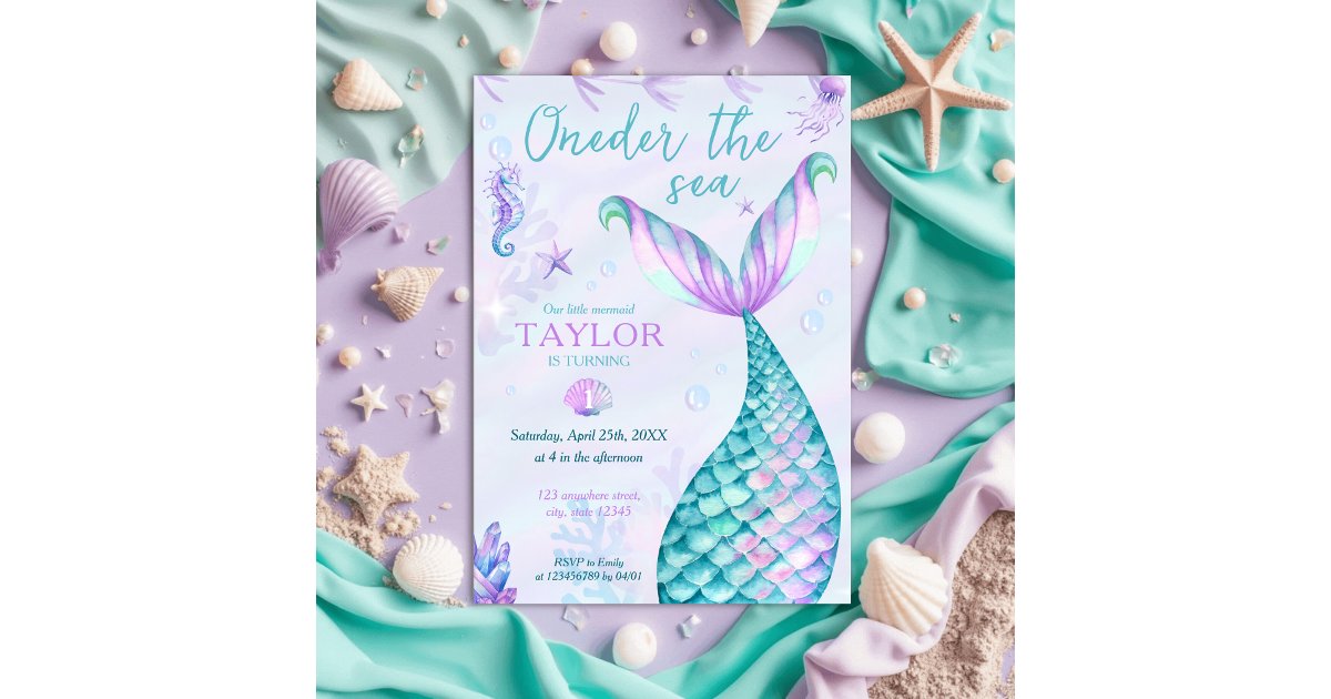 Invitación Oneder the Sea Mermaid chica de primer cumpleaños | Zazzle.es